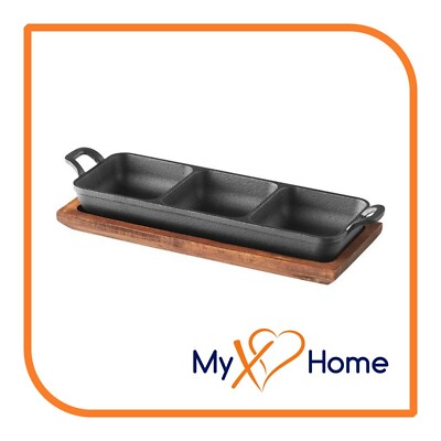 3 Compartment Pre-Seasoned Rectangular Mini Cast Iron Divided Server (6 ...