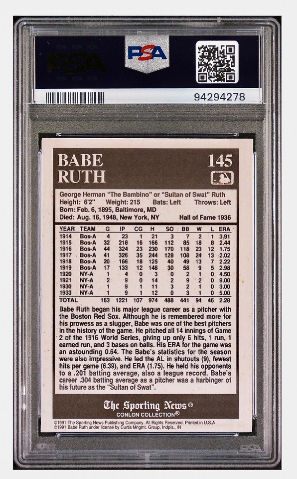 1991 The Sporting News Conlon Collection - 1927 Yankees #145 Babe Ruth ...