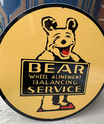 Vintage Style Bear Wheel Alignment Balancing Service Steel Heavy Sign ...