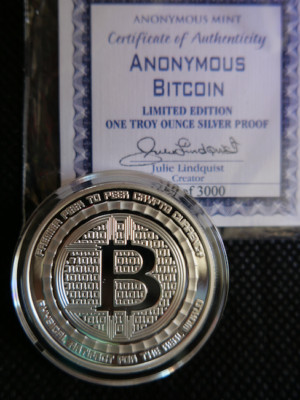 BITCOIN ANONYMOUS MINT PROOF 1 0Z SILVER Capsuled .999 Round w/ COA ...