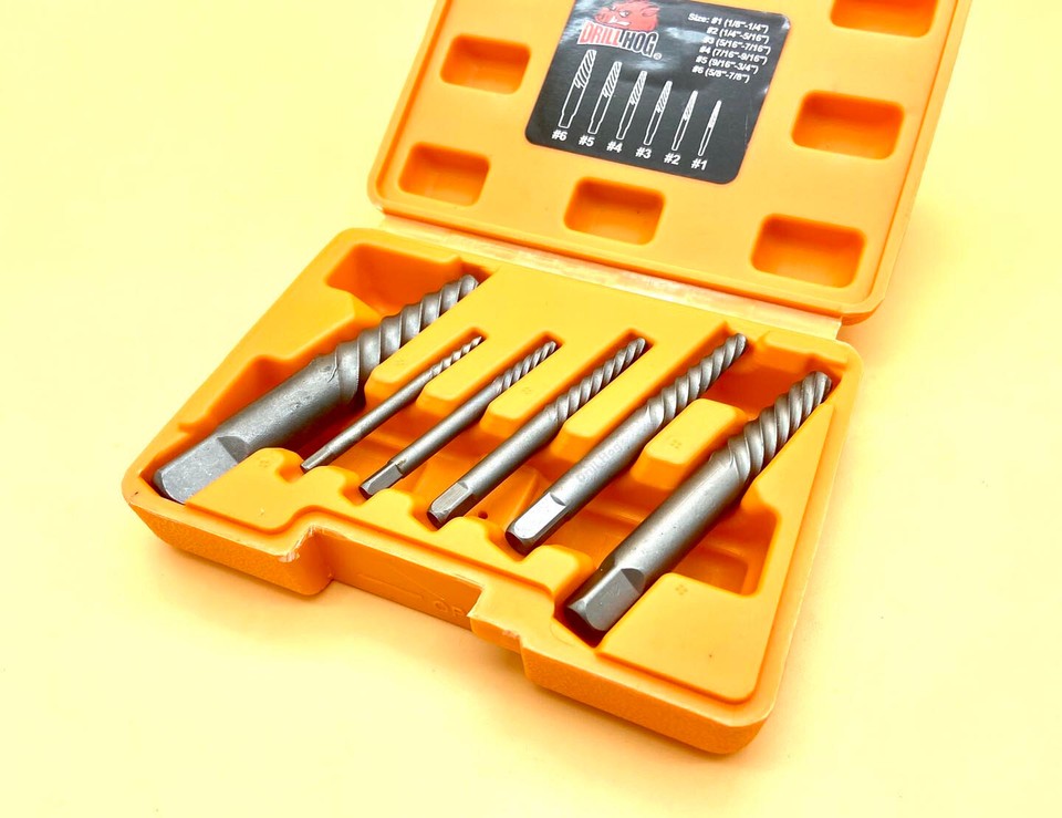6 Pc Spiral Easy Out Set Round Screw Extractor Drill Hog® Lifetime Warranty | eBay