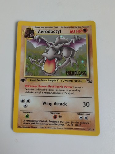 Pokémon TCG Aerodactyl Fossil 1st Edition Prerelease Holo Card 1/62 ...