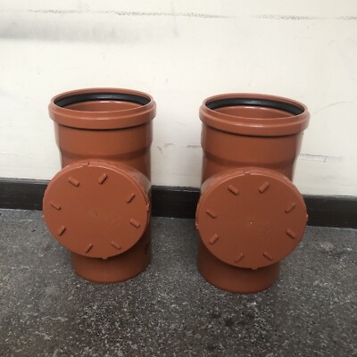 REDI 200mm Push Fit Drainage Access Pipe Tee T TWIST CAP - PAIR X2 ...