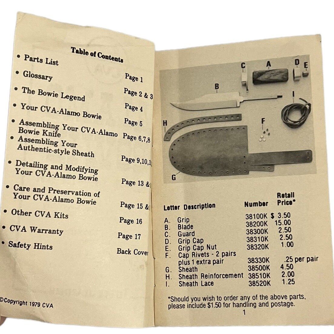 CVA Connecticut Valley Arms Alamo Bowie Knife & Sheath Kit Instruction ...