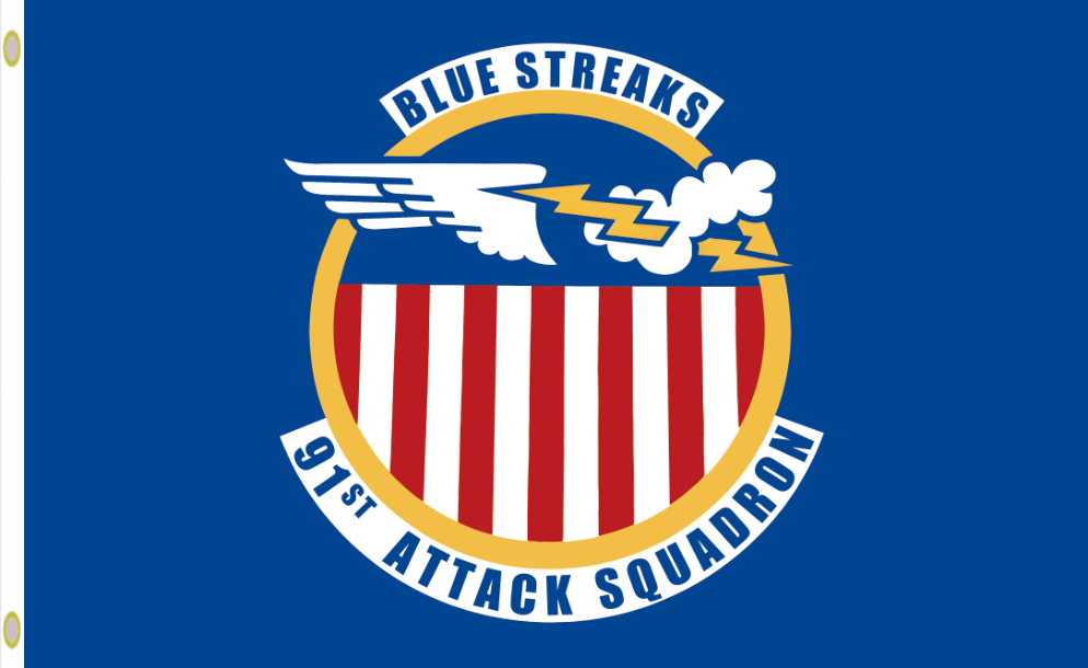 USAF 91ST Fighter Squadron "Blue Streaks" 3x5 ft Single-Sided Flag ...