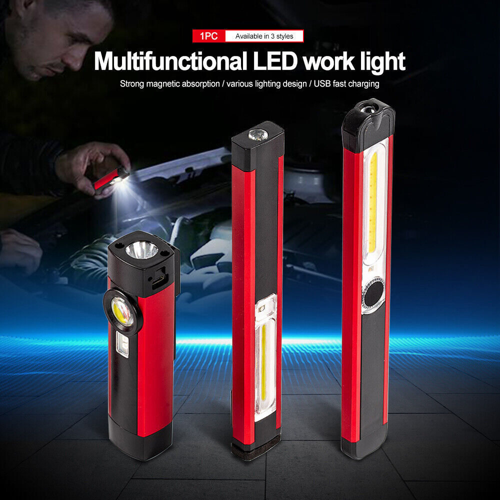 USB Rechargeable LED COB Work Light Mechanic Flashlight Magnetic Base ...