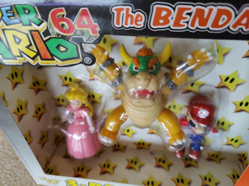 RARE 1996 SUPER MARIO 64 THE BENDABLES W/ BOWSER & PRINCESS TOADSTOOL ...