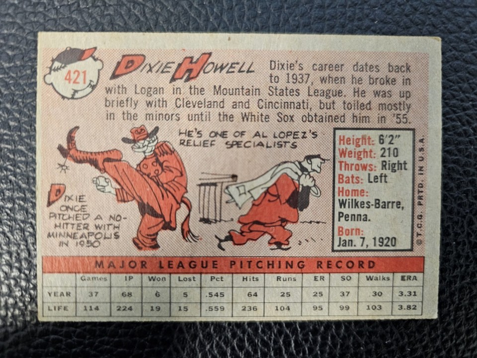 1958 Topps #421 Dixie Howell VG+ Chicago White Sox Baseball Vintage | eBay