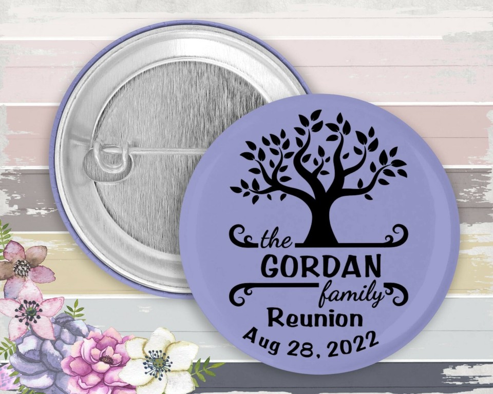 PERSONALIZED 12 FAMILY REUNION BUTTONS PINS KEEPSAKE FAVOR CHOICE OF ...