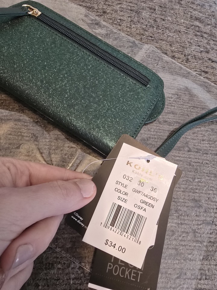 Disney Minnie Mouse Green Velvet Ears & Bow Tech Pocket Wallet Wristlet ...