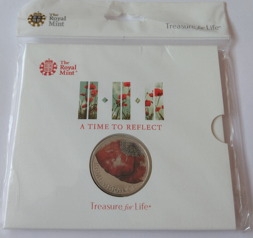 Remembrance Poppy Coins £5 Coin £1 50p 25 Cents Royal Mint Westminster ...