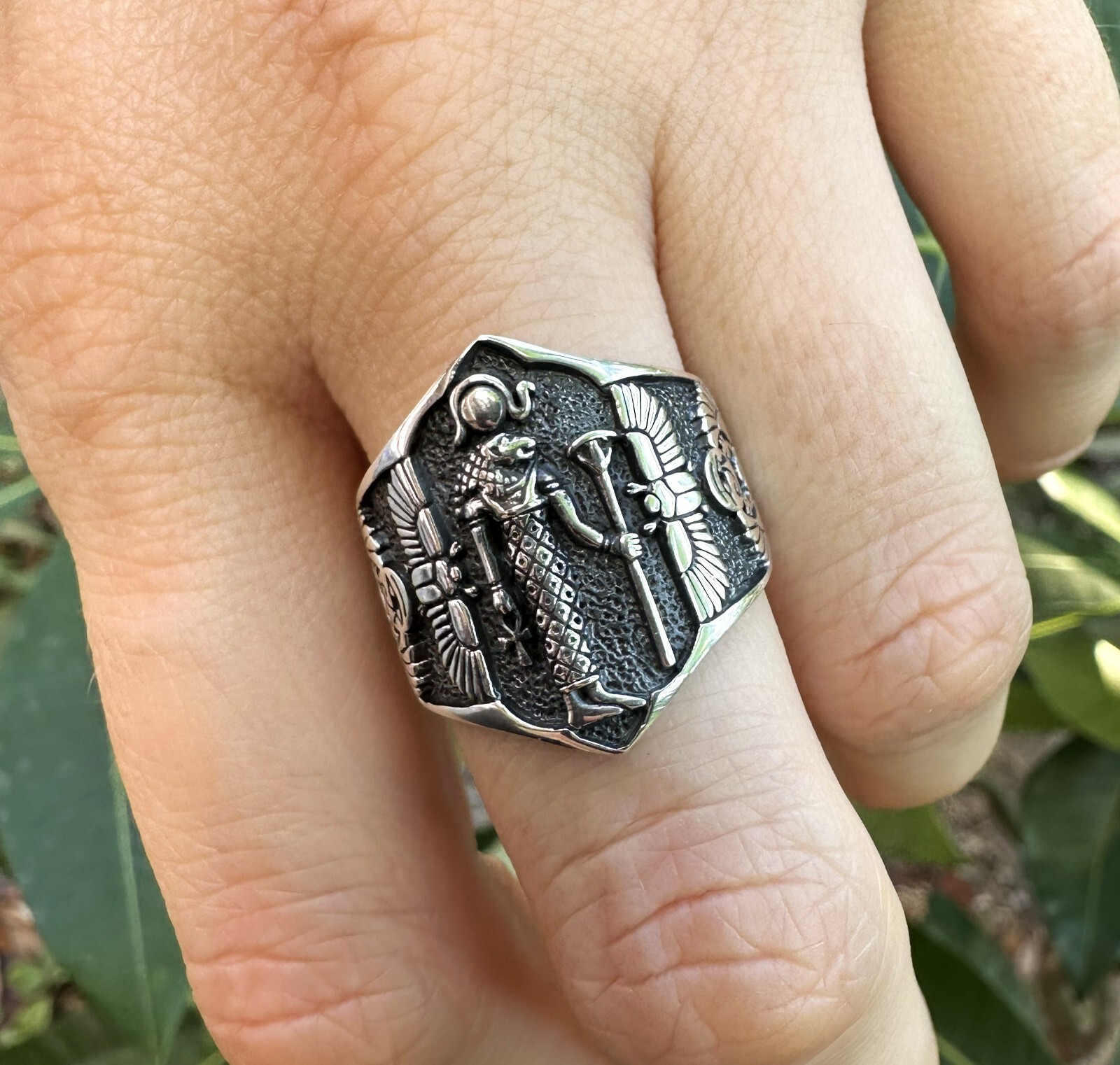 Sekhmet Lioness Goddess Ring 925 Sterling Silver Scarab Eye of Horus ...