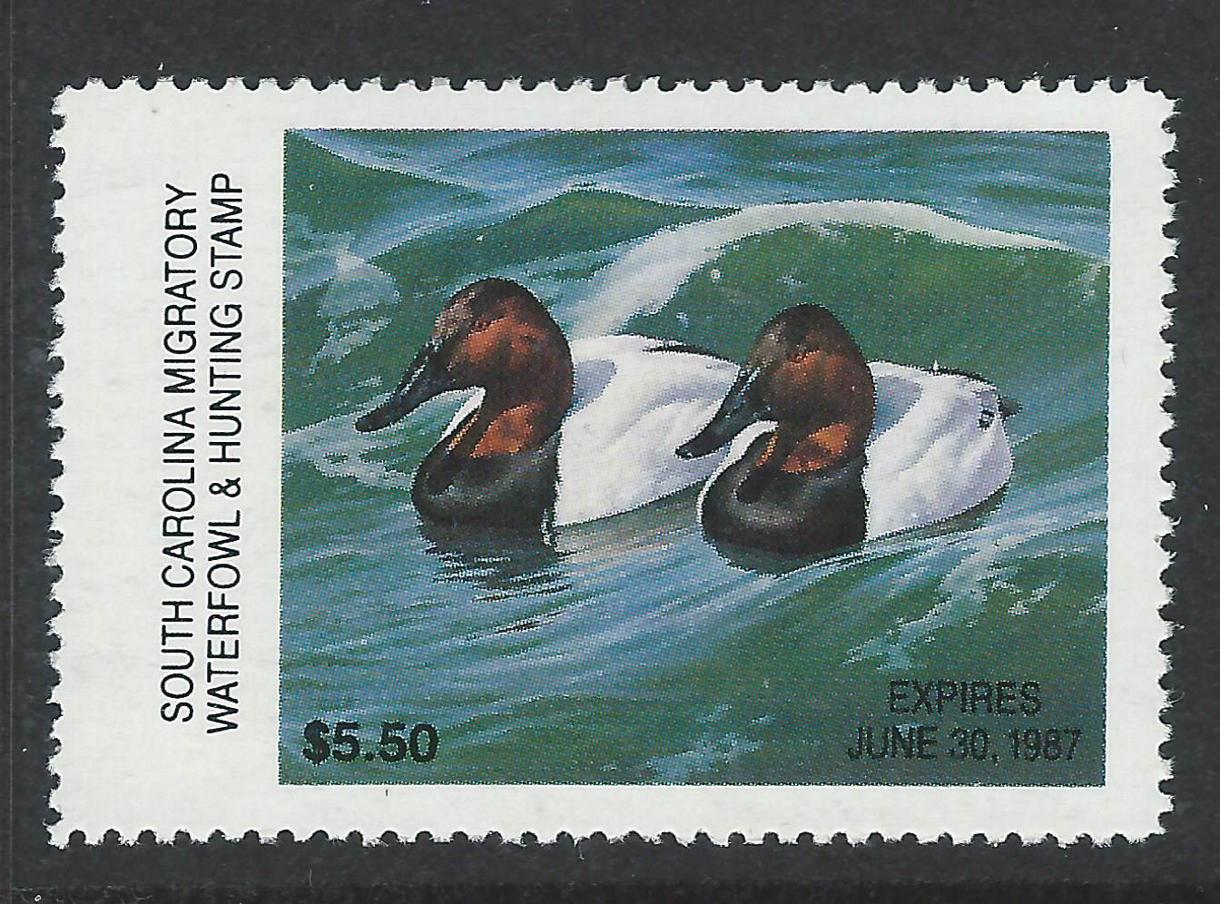 SC6, 1986 South Carolina Duck Stamp, $5.50 Canvasbacks | eBay