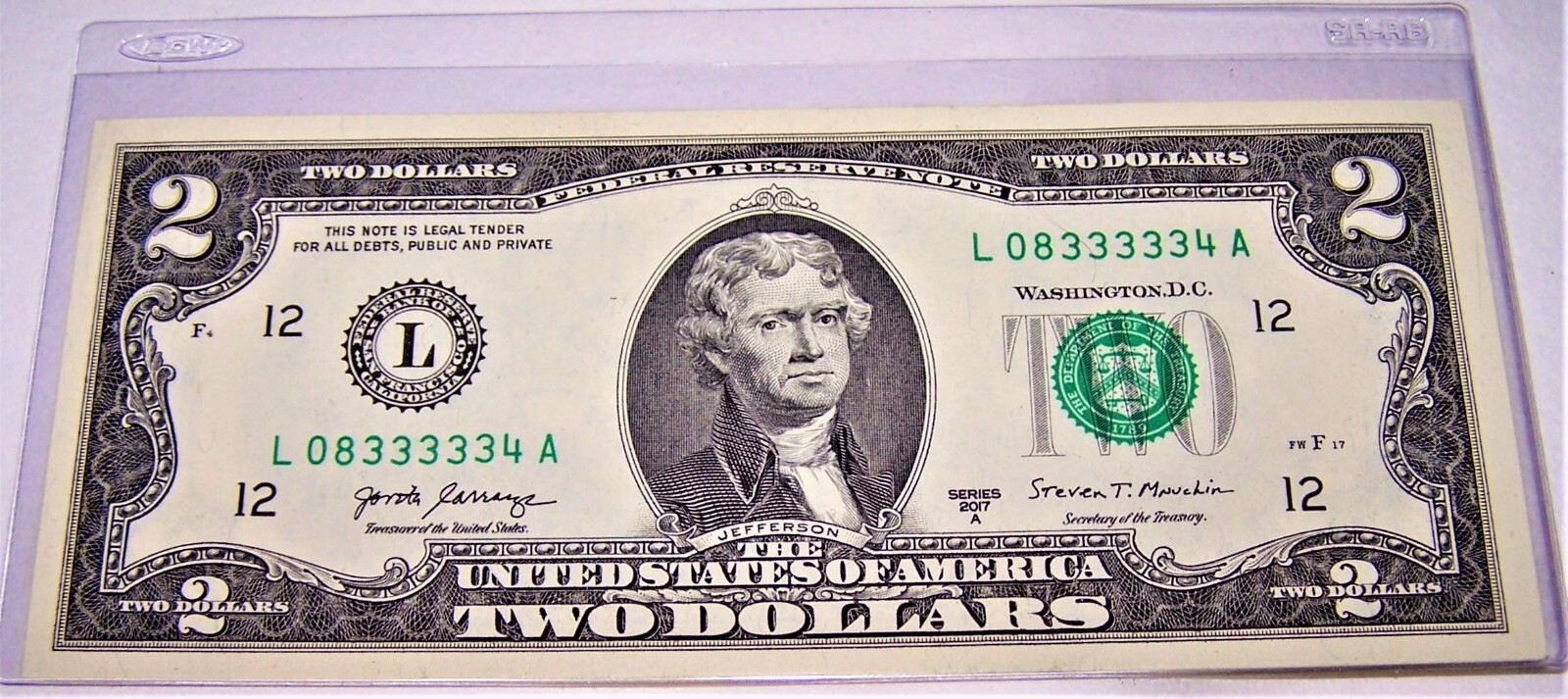 USA 2 Dollar Banknote 2017A Five 3's As Pictured L08333334A | eBay