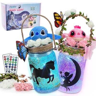 2pk ROYWEL Fairy Lantern Craft Kit for Kids Remote Control Mason Jar ...