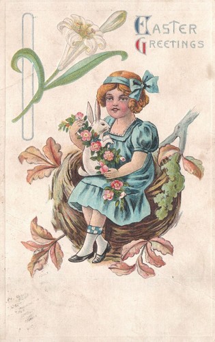 Vintage Postcard 1914 A Happy Easter Greetings Card Pretty Girl ...