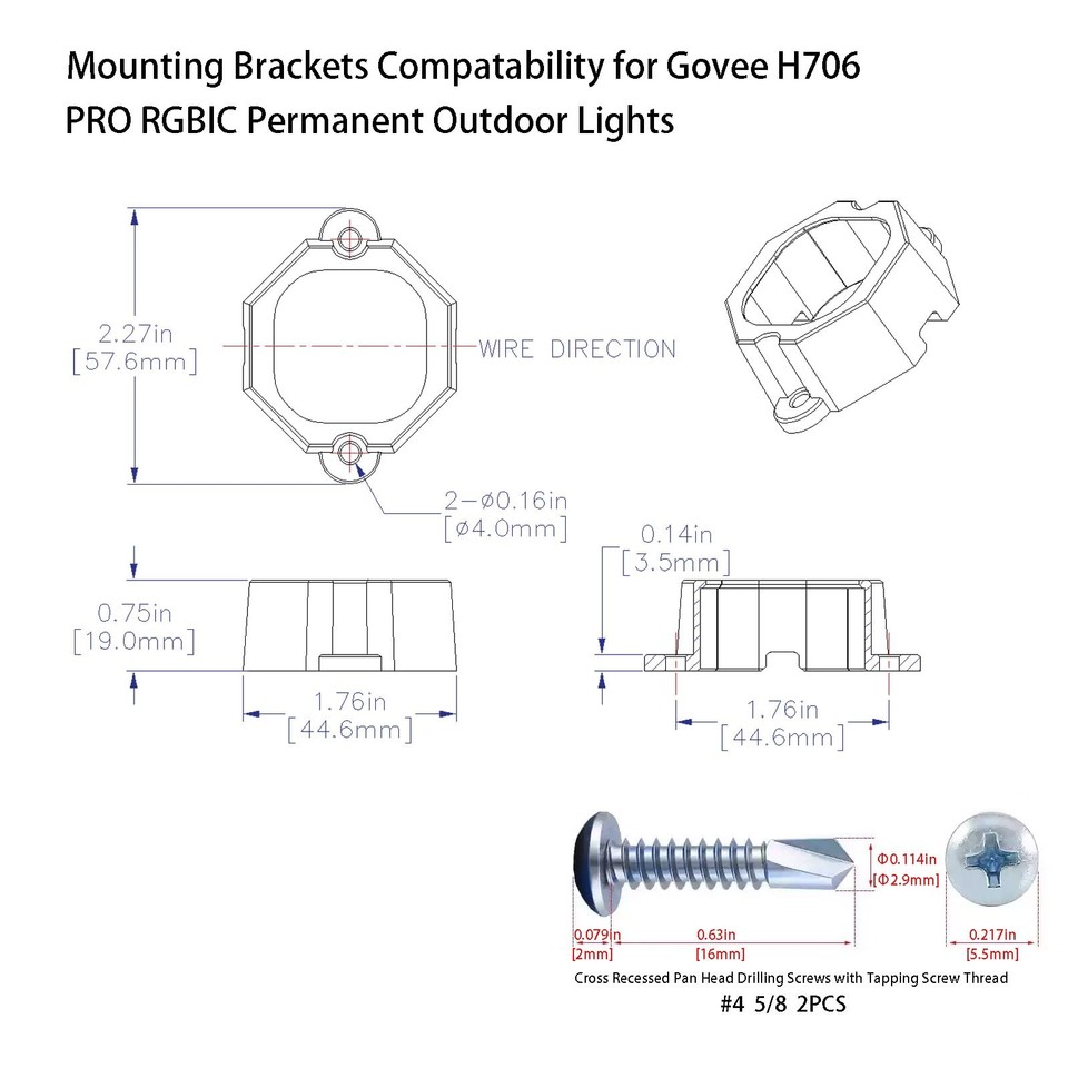 64 Pack Govee RGBIC LED Outdoor Light Mounting Brackets H706 A/B/C ...