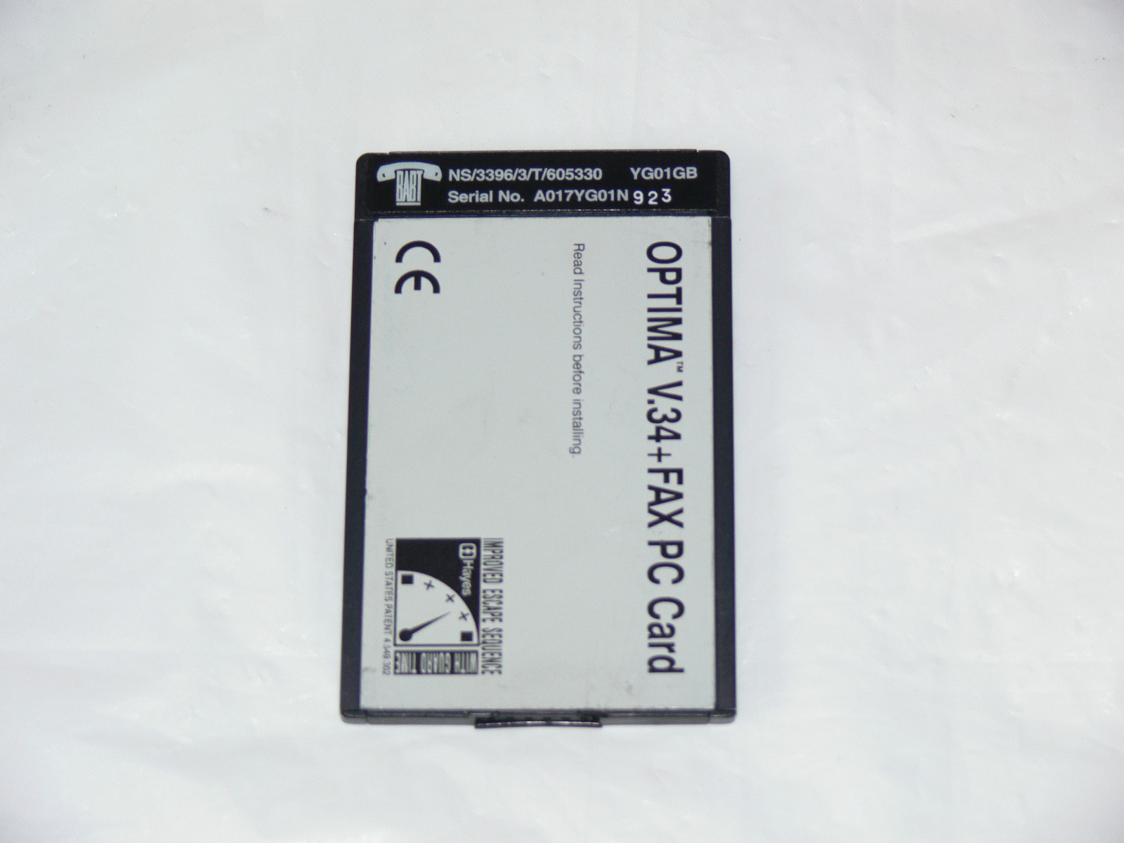 HAYES OPTIMA MODEM 16-BIT 56K + FAX YG01GB NOTEBOOK LAPTOP PCMCIA CARD ...