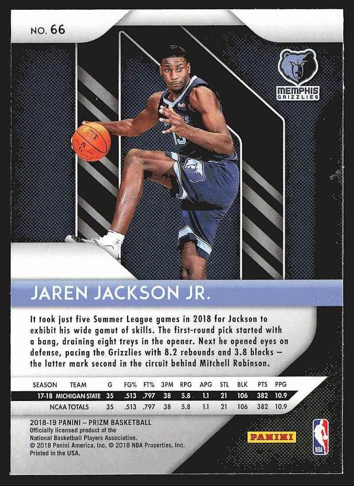 BK Jaren Jackson Jr. 2018-19 Panini Prizm Rookie Memphis Grizzlies #66 ...