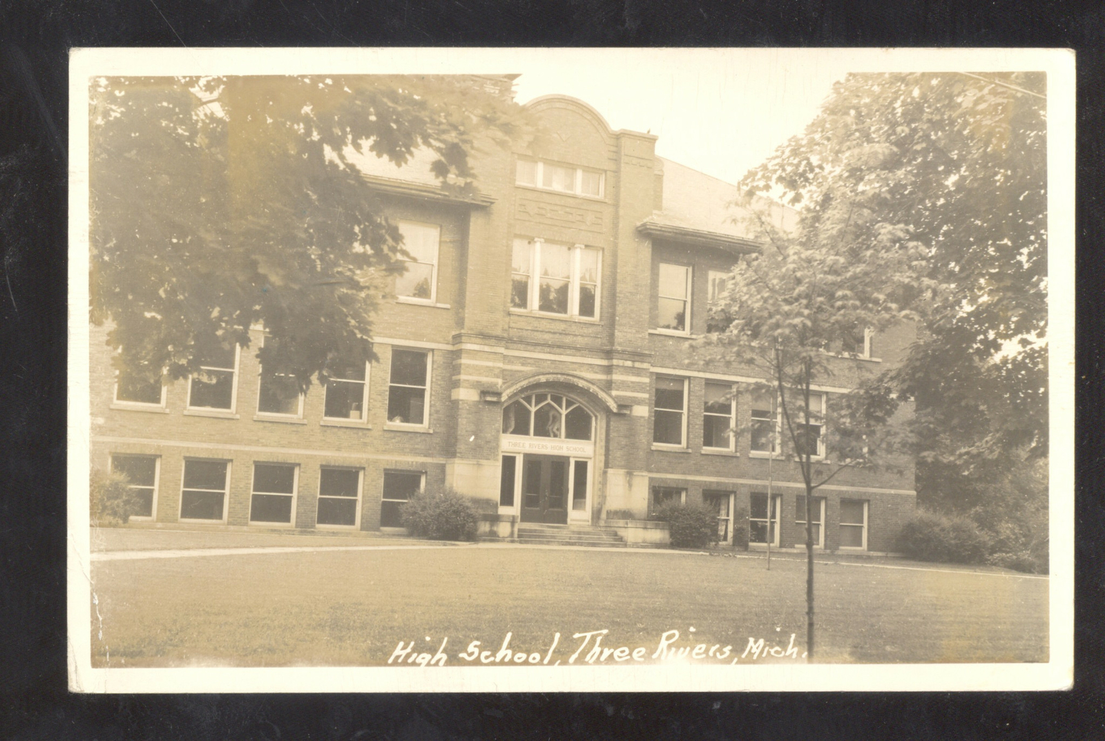 RPPC THREE RIVERS MICHIGAN HIGH SCHOOL BUILDING VINTAGE REAL PHOTO ...