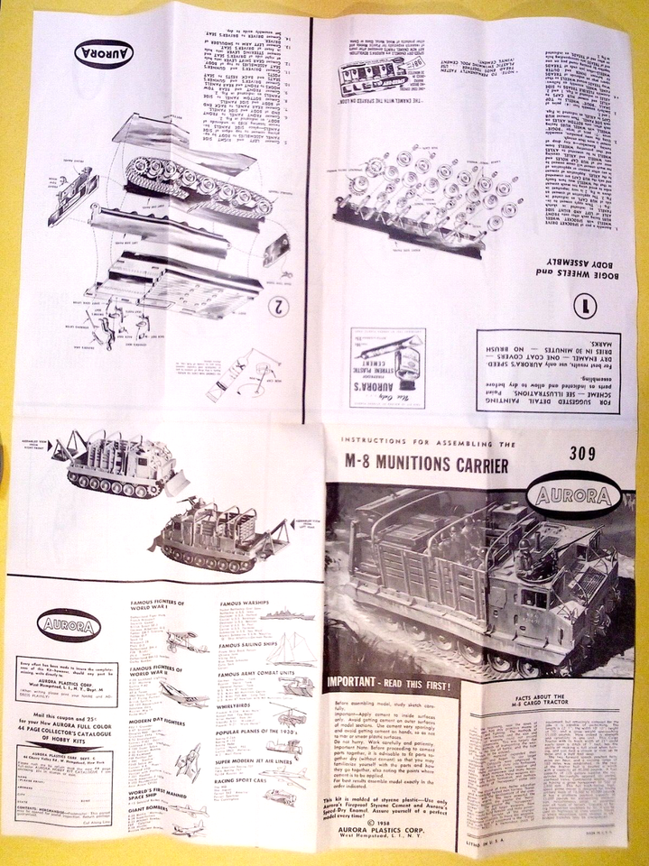 1968 AURORA U.S. Army M8 Munitions Carrier 309-129 1:48 started, but ...