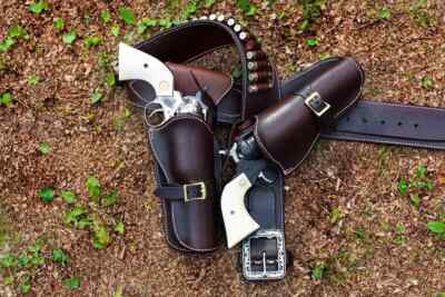 Western Cowboy Dual Gun Holster Belt Rig Leather Fast Draw Double ...