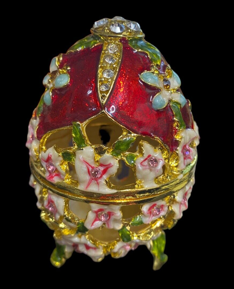 vintage Decorative Red Trinket Box With Enamelled Flowers Faux Gems | eBay