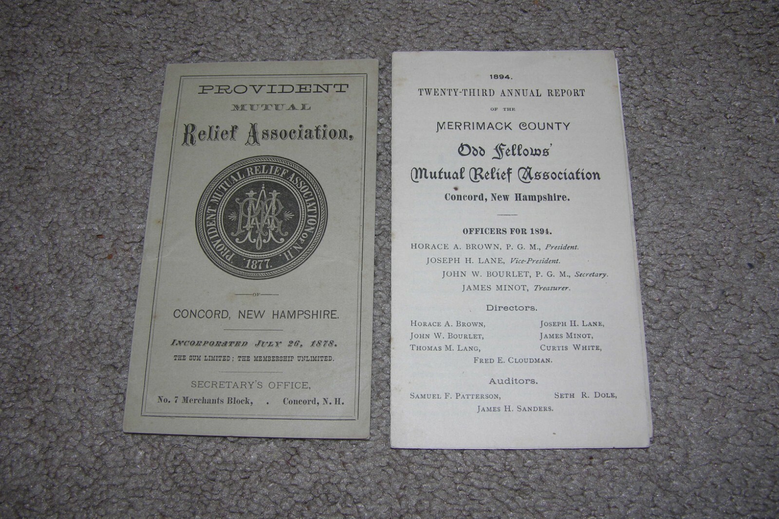 2 Insurance Brochures 1800's Odd Fellows & Provident Mutual Relief ...