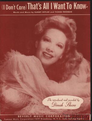 1947 Skyler & Freeman / Dinah Shore Sheet Music (That's All I Want to ...