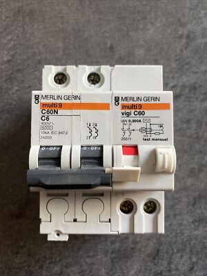 Disjoncteur Différentiel MERLIN GERIN C60N 6A 300mA Type AC Ref 24200 / ...