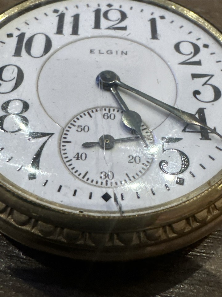 Antique 1912 Elgin Father Time 388 Pocket Watch Movement Running Ticks ...