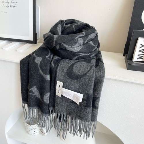 COACH Classic Wool Cashmere Blend Reversible Logo Scarf Shawl 195x53cm ...