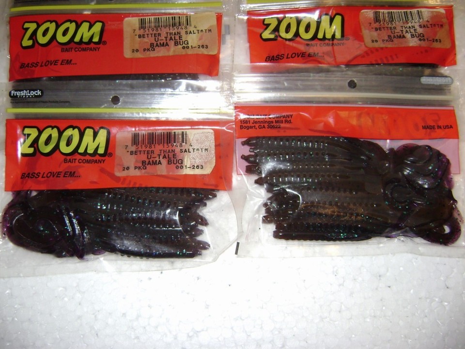 Zoom U-Tail 6" soft plastic worms. 6/ 20 count bags. New. Bama Bug ...