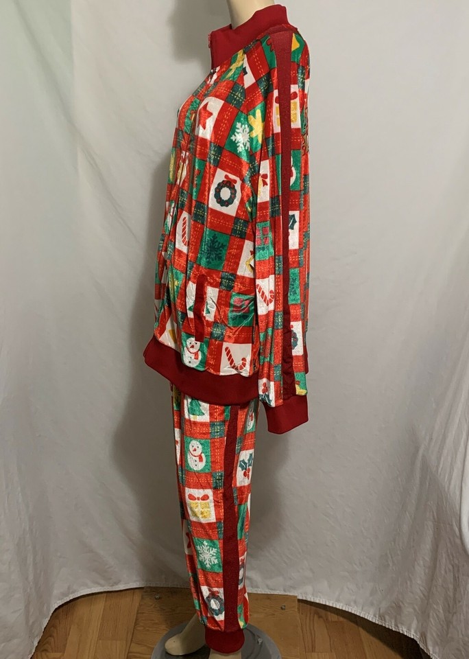 Christmas Tracksuit 2 Piece Set Velour Jacket Pant Jogger Merry Plaid ...