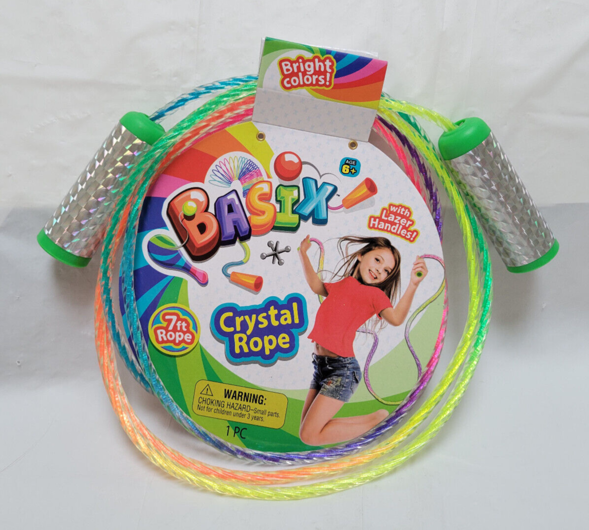 JA-RU Basix Rainbow 7 Foot Crystal Jump Rope w/Lazer Handles Ages 6 ...