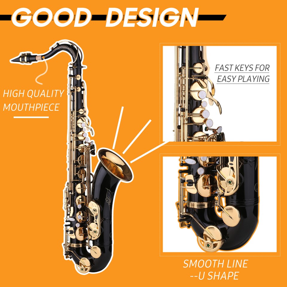 Tenor Saxophone Bb Sax Brass Black Lacquer School Band Saxophone Full ...
