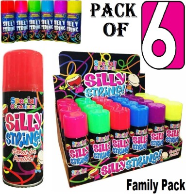 6 Silly String Party Spray Birthday Wedding Celebration Crazy Streamer ...