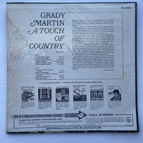 GRADY MARTIN A Touch of Country LP ORIG STEREO SHRINK 1967 Decca – DL ...