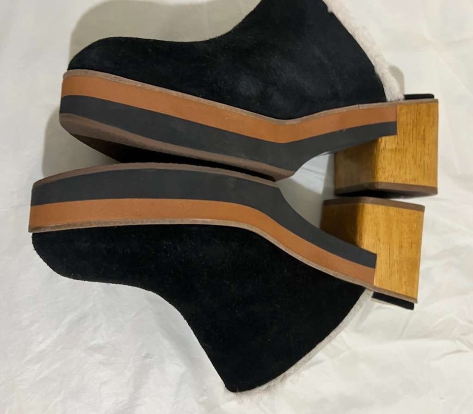 Anthropologie Bernardo Sky Clog platform Shearling black suede shoes ...