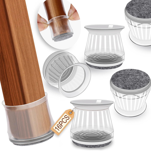 16 Pcs Chair Leg Floor Protectors for Hardwood Floors, Clear Silicone ...
