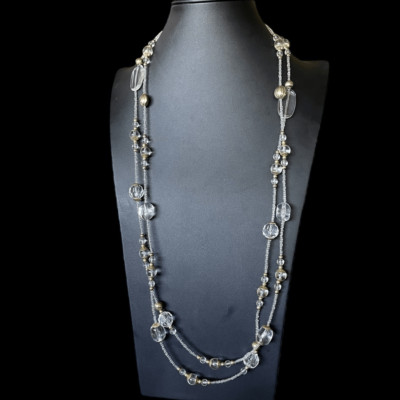Premier Designs Clear Acrylic Beaded Necklace Opera Flapper Long Length ...