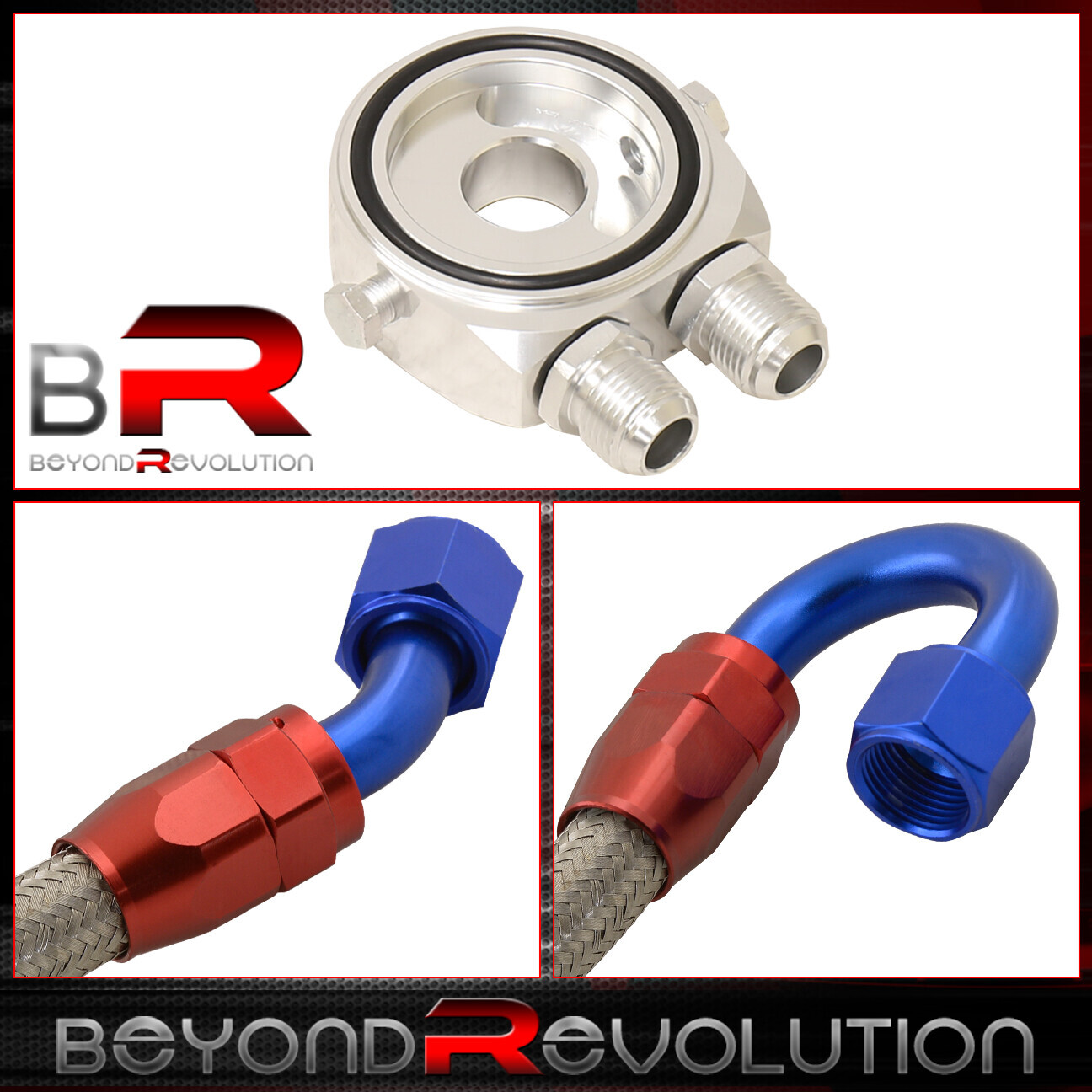 Universal 9-Row Aluminum Oil Cooler +Filter Relocator Kit +SS Braided ...