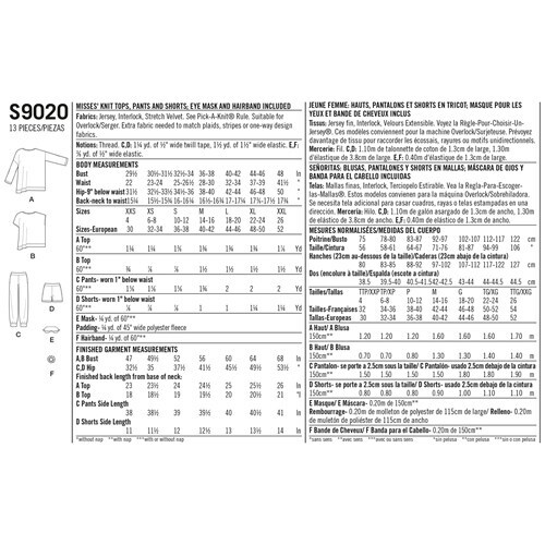 Simplicity Pattern R10368 / S9020 Misses Pants Top Shorts Mask Sz. Xxs ...