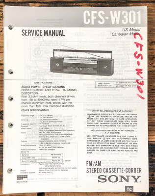 Sony CFS-W301 Radio / Boombox Service Manual *Original* #2 | eBay