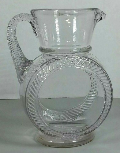 Antique Blown Clear Glass Pitcher Round Ball Coin Shaped Fish Bowl ...