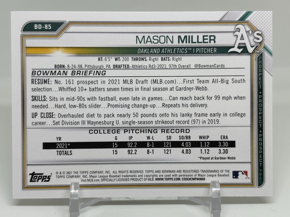 Mason Miller 2021 Bowman Draft #BD-85 | eBay