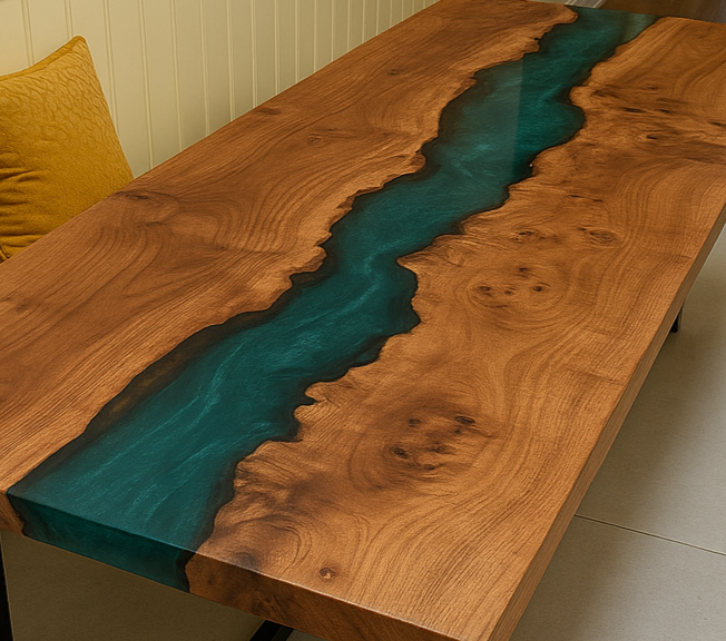 Teal Epoxy Table Top, Wood Dining Table, Resin Ocean Table, Home Decor ...