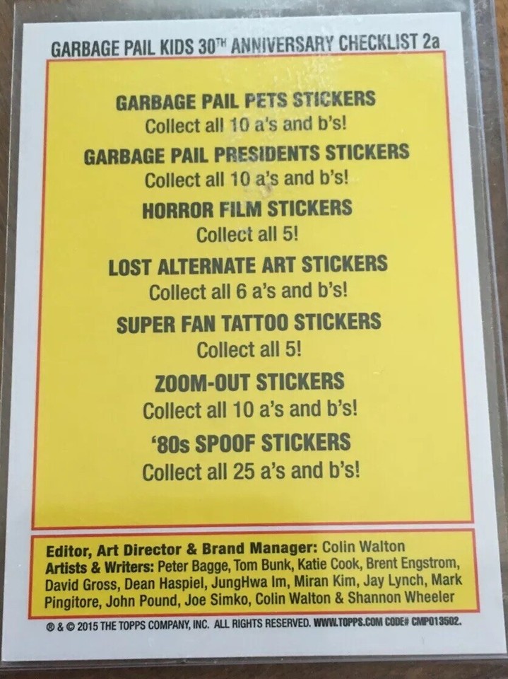 Garbage Pail Kids 30th ANN Goldbergs 2015*BLACK PARALLEL ChecklIst 2a ...