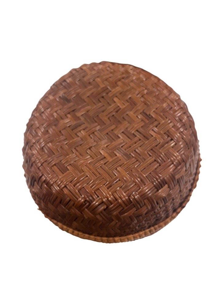 Round Rattan Wicker Fruit Staking Basket with Lid Storage Boho Natural ...