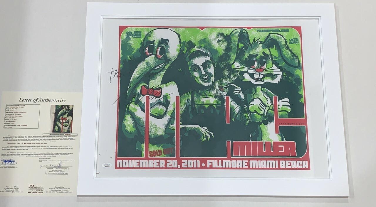 MAC MILLER SIGNED FRAMED 18x24 CONCERT POSTER PROOF FULL SIGNATURE JSA ...